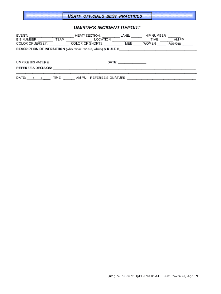 umpire's incident report Doc Template | pdfFiller