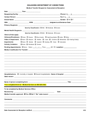 Medical Transfer Request to Assessment & Reception Doc Template | pdfFiller