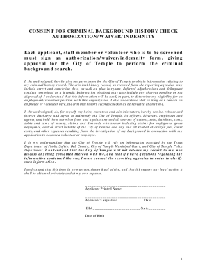 Fillable Online Consent for Criminal Background History Check ...