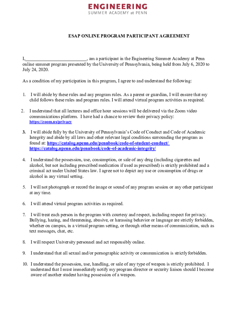 Fillable Online esap seas upenn ESAP ONLINE PROGRAM PARTICIPANT ...
