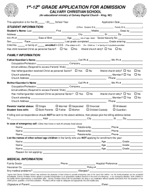 Fillable Online Application for Admission - Calvary Christian School ...