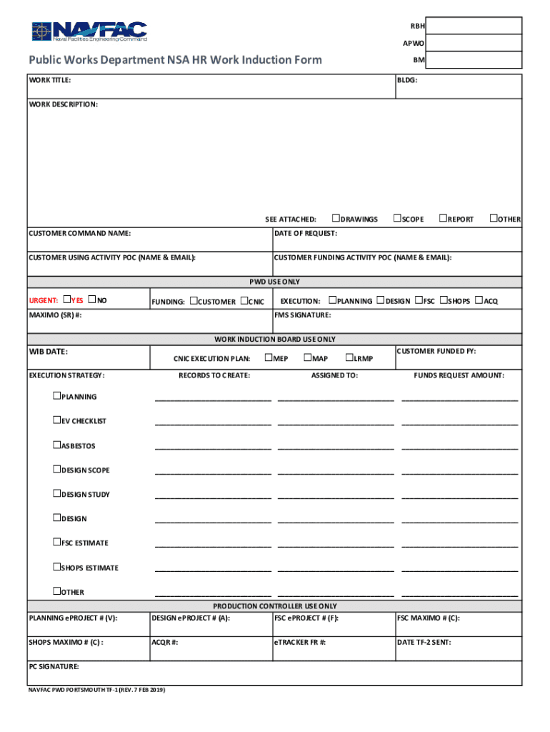 Fillable Online TF-1 Work Induction Form (Rev. 7 ... Fax Email Print ...