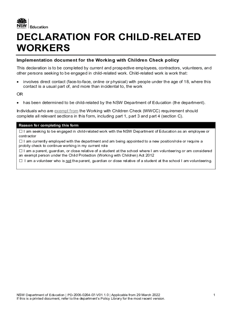 Fillable Online Declaration for volunteers and non child related ...