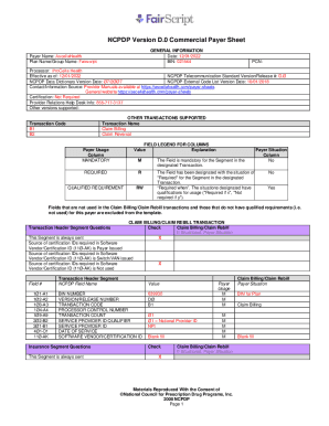 Fillable Online NCPDP vD.0 Payer Sheet Claim Billing / Claim Re-bill ...