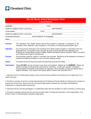 Fillable Online my clevelandclinic Novice Nurse Award Nomination Form ...
