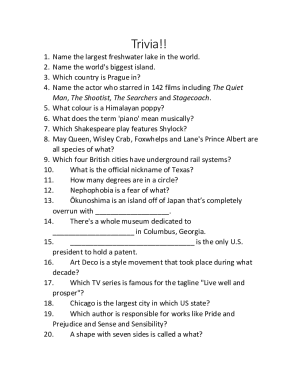 Fillable Online 65 Pop Culture Trivia Questions and Answers Fax Email ...