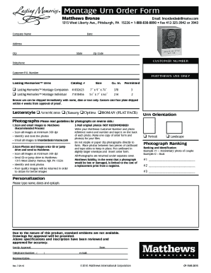 Fillable Online Fillable Online Montage Urn Order Form - Matthews ...