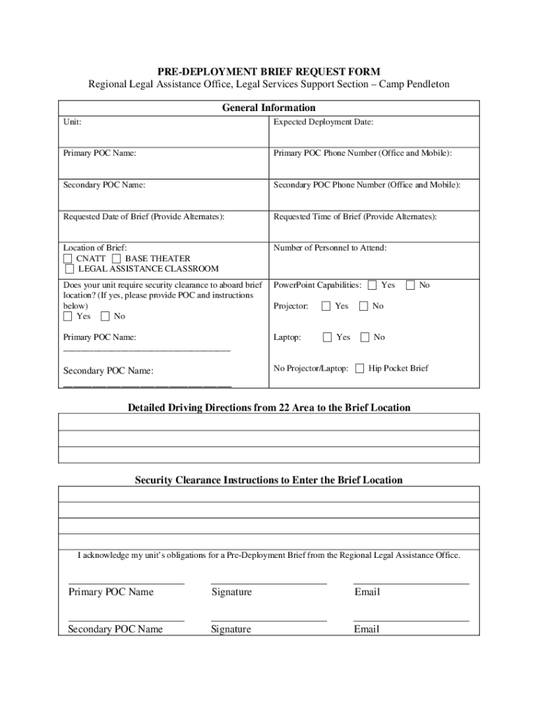 Fillable Online Pre-Deployment Brief Request Form Fax Email Print ...