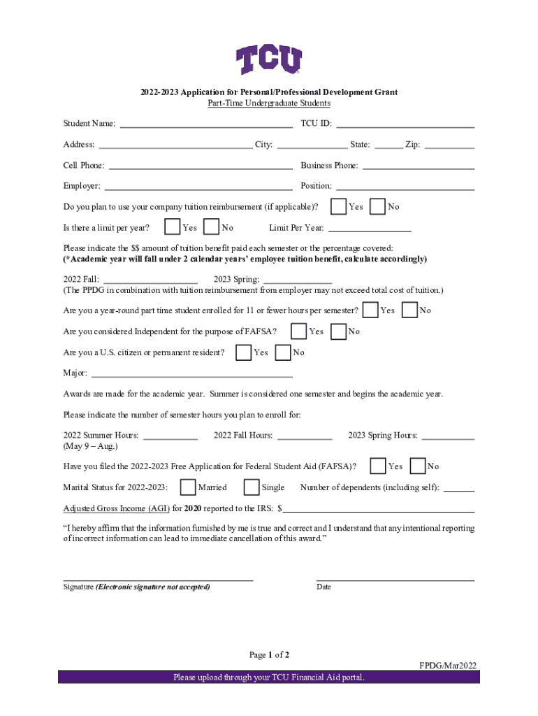 Fillable Online financialaid tcu 2022-2023 Application for Personal ...
