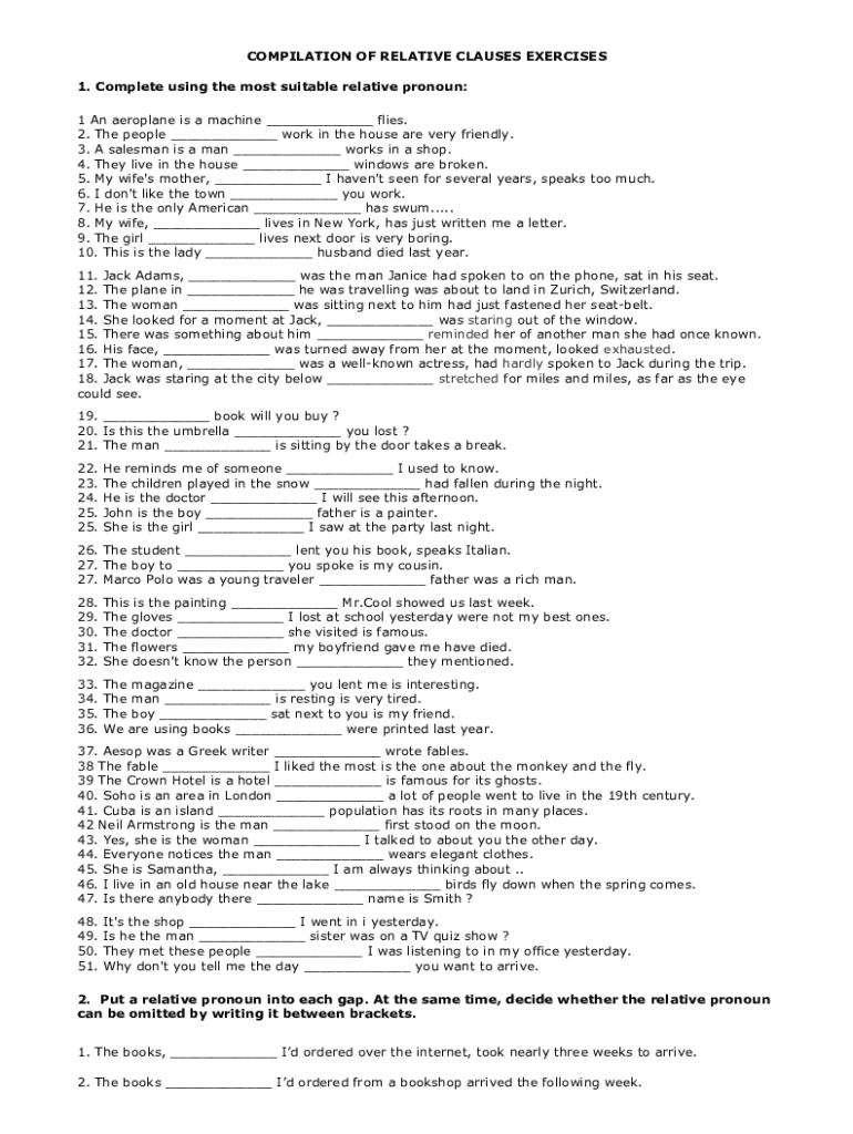 Fillable Online Compilation-of-relative-clauses-exercises key (1) Fax Email Print - pdfFiller