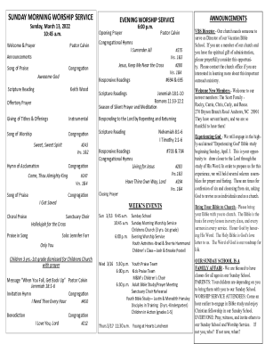 Fillable Online Good Morning and Welcome to our Worship Service for ...