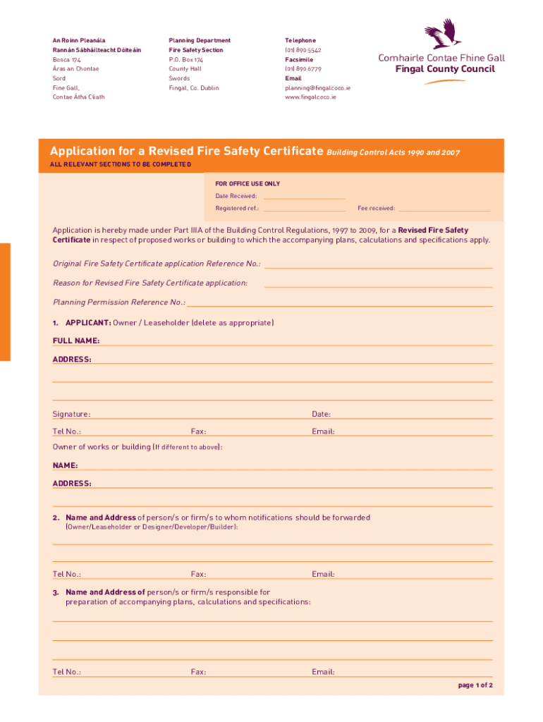 Fillable Online Application for a Revised Fire Safety Certificate ...