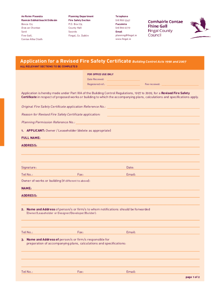 Fillable Online Fire safety certificate - Fingal County Council Fax ...
