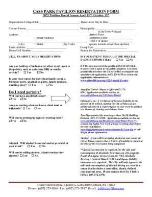 Fillable Online CASS PARK PAVILION RESERVATION FORM Do I need permits ...
