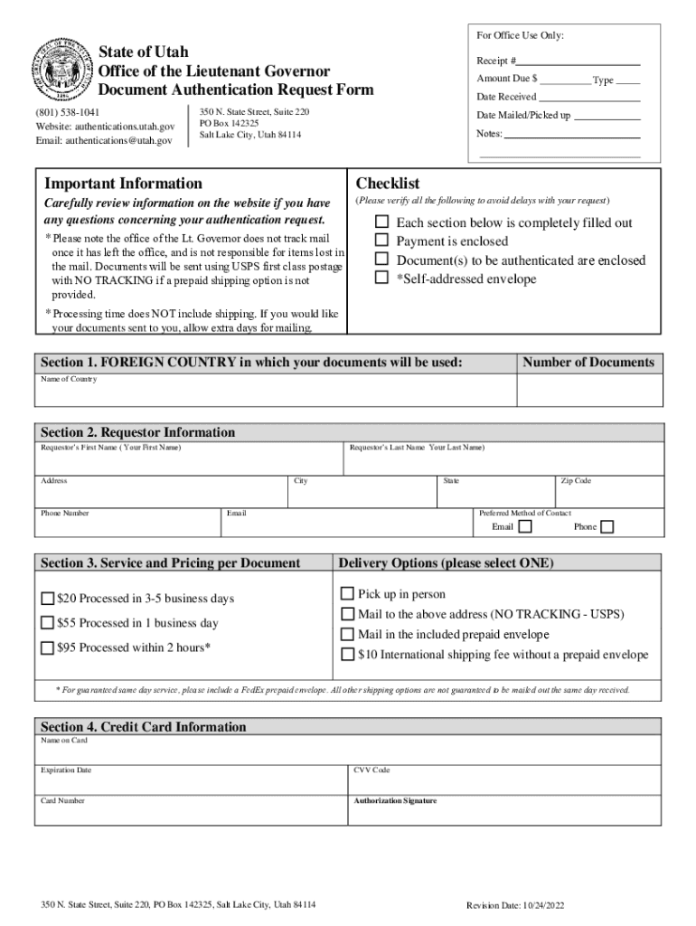 Completable En línea authentications utah Document Authentication (Apostille / Certificate) Fax ...