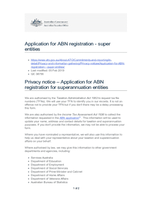 Fillable Online Application for ABN registration - super entities Fax ...