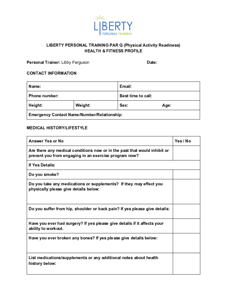 Fillable Online Questionnaires - Liberty Personal Training Fax Email ...