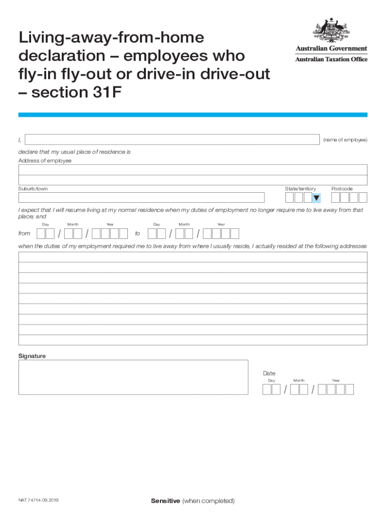 Fillable Online Living-away-from-home declaration employees who fly-in ...