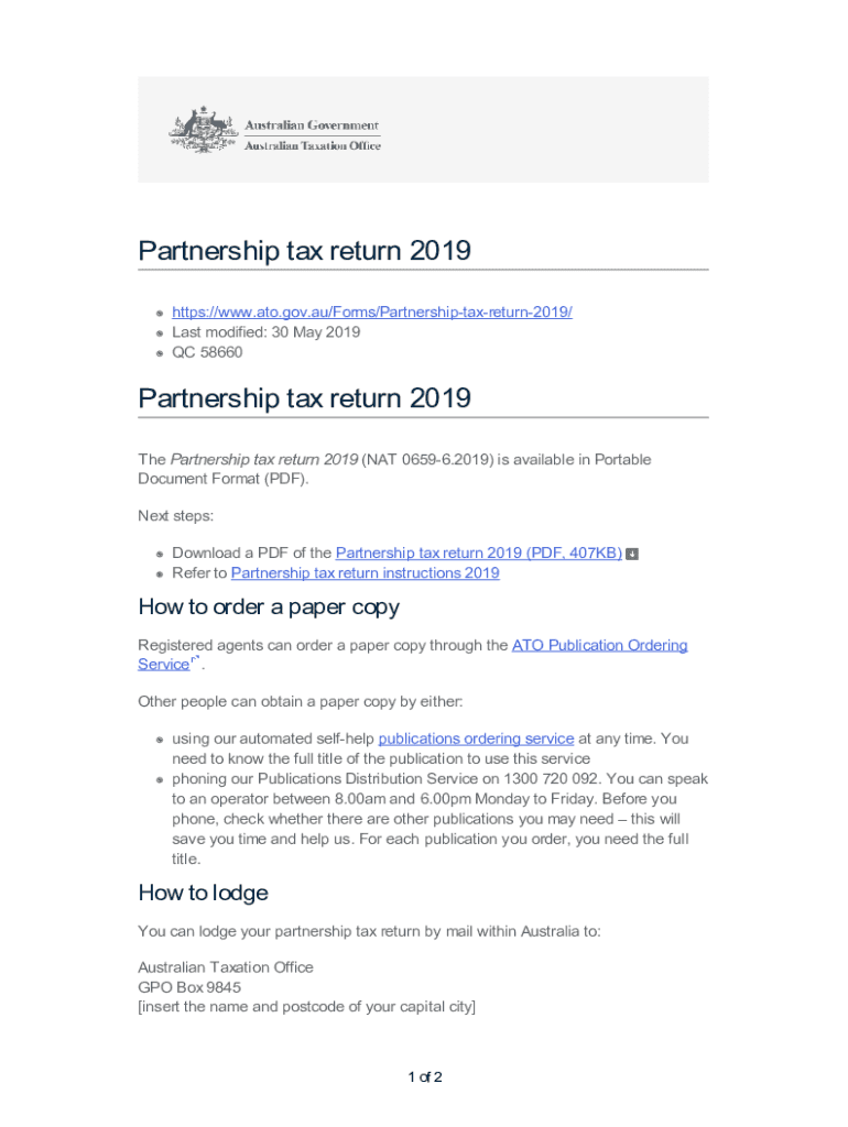 Fillable Online Partnership tax return instructions 2019 Fax Email ...