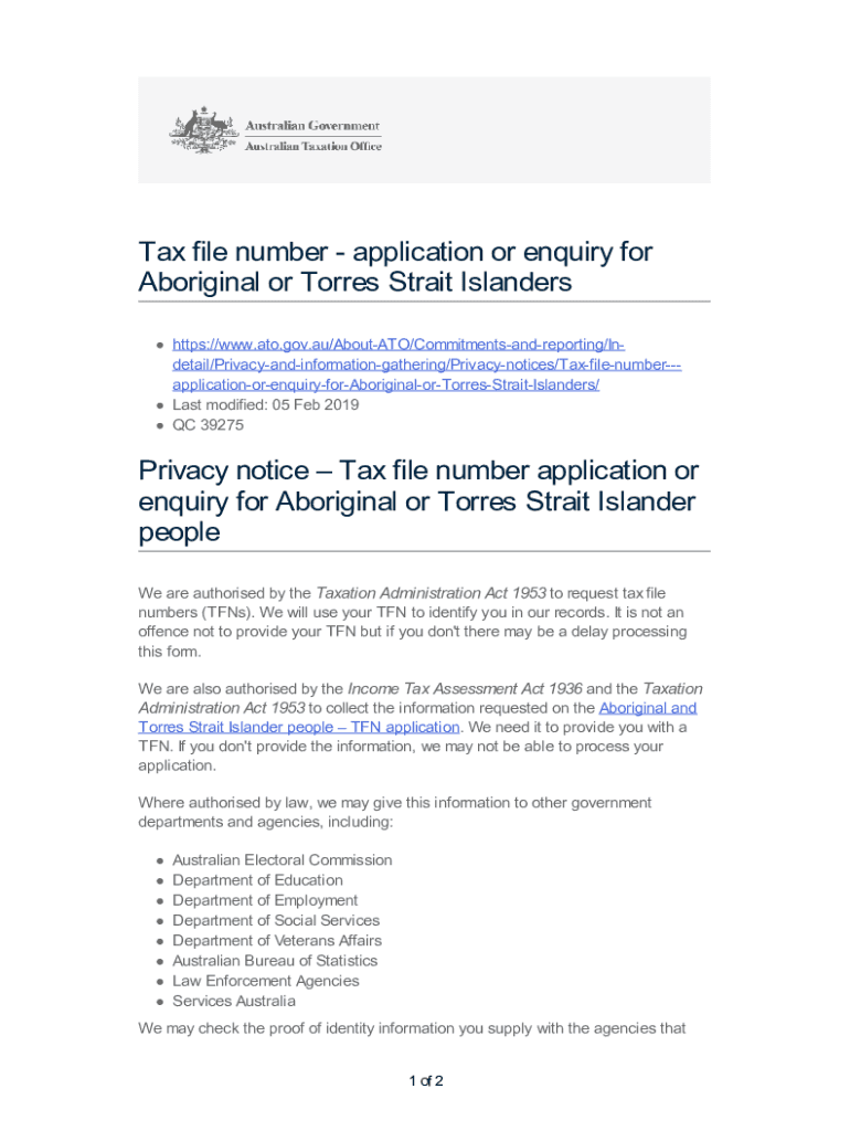 Fillable Online Tax file number - application or enquiry for Aboriginal ...