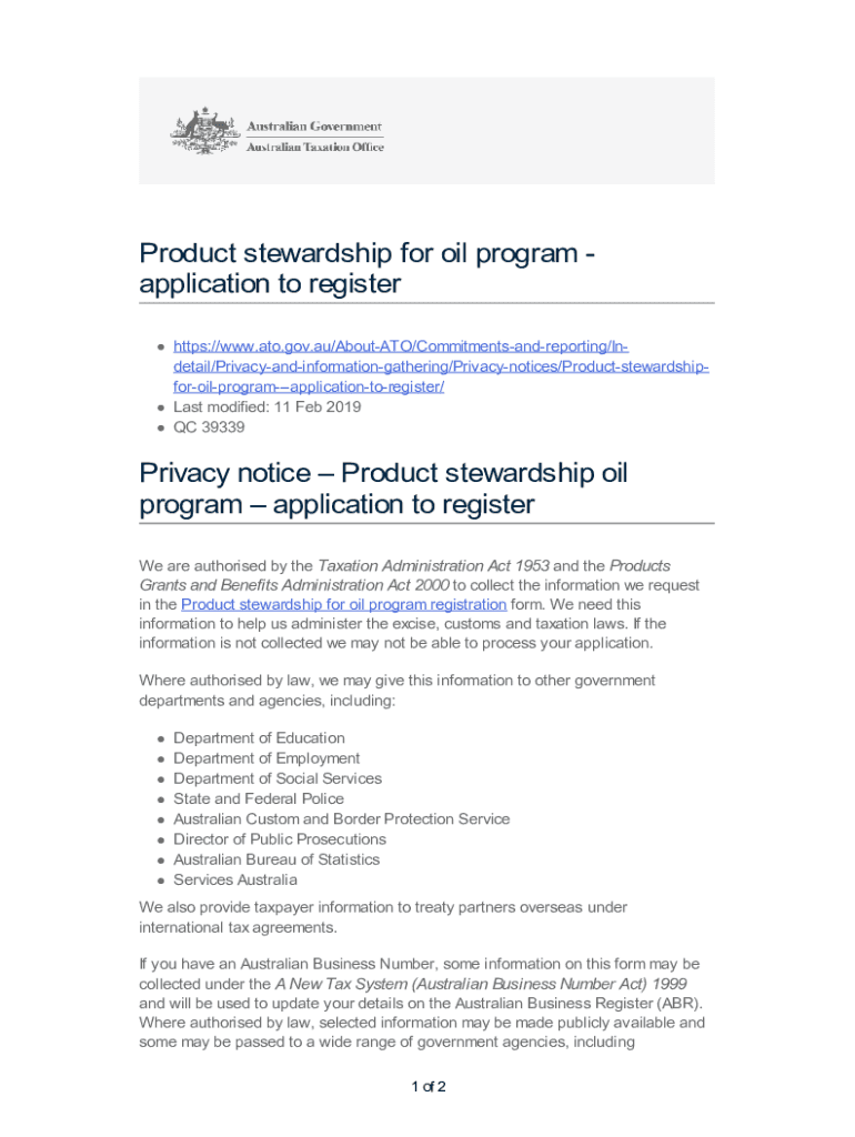 Fillable Online Product stewardship for oil program application for ...