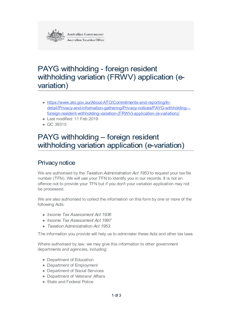 Obtain The Foreign Resident Withholding Variation Application Form ...