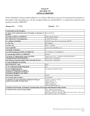 Fillable Online Form IV (See Rule 13) ANNUAL REPORT (To be submitted ...