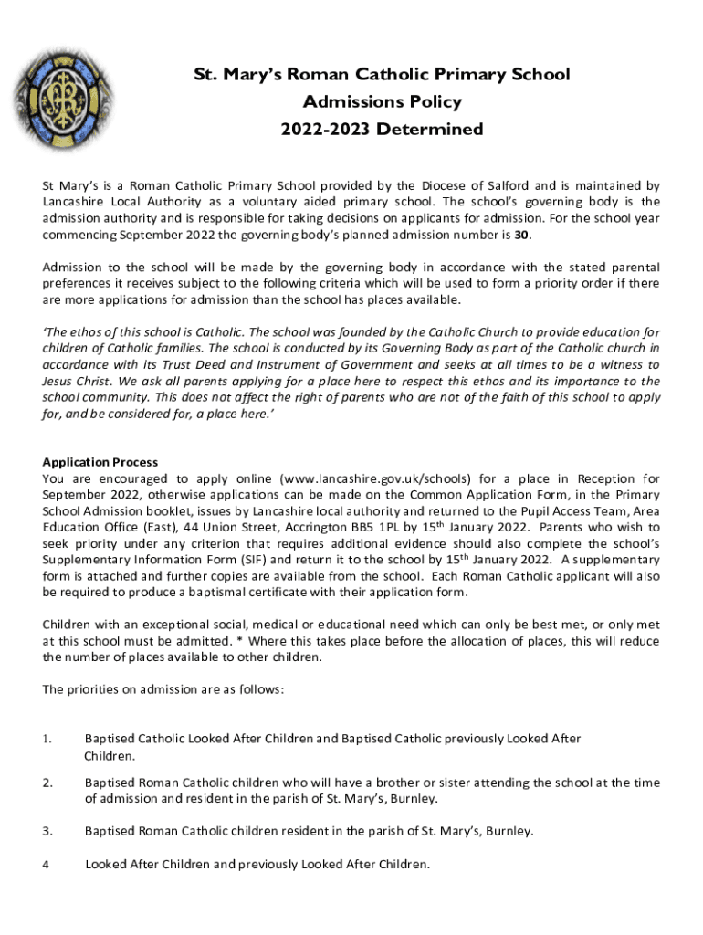 Fillable Online St Mary's Roman Catholic Primary School - Home Fax ...