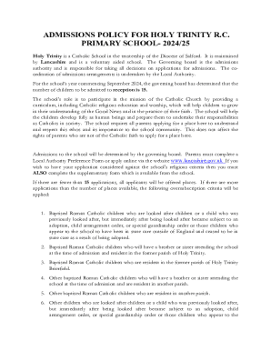 Fillable Online ADMISSIONS POLICY FOR HOLY TRINITY R.C. PRIMARY ... Fax Email Print - pdfFiller