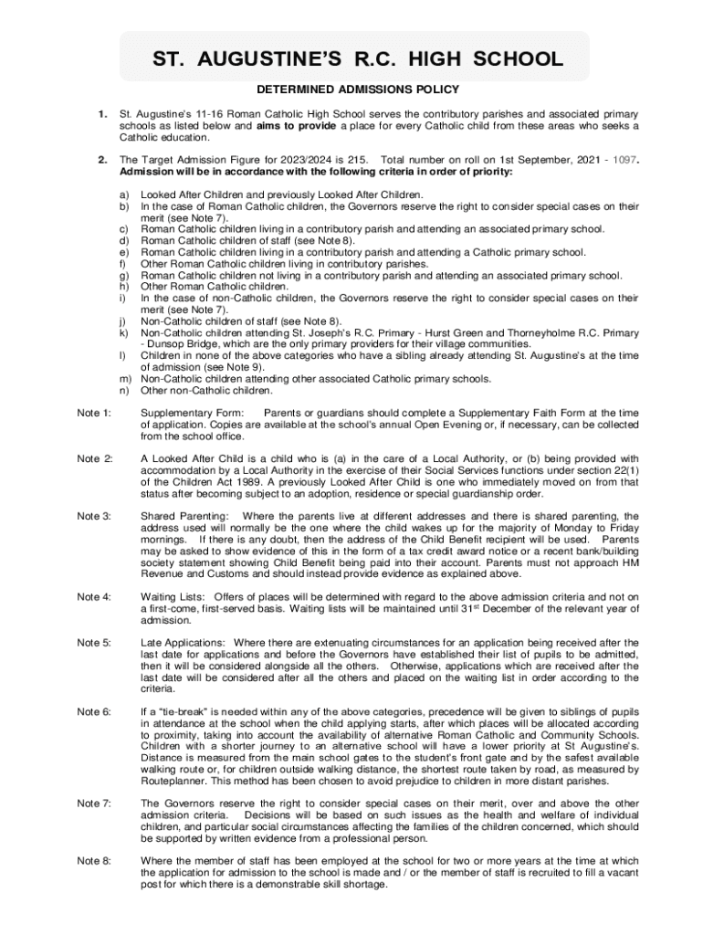 Fillable Online St Augustine's Catholic High School & Sixth Form ... Fax Email Print - pdfFiller