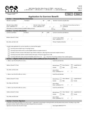 Fillable Online Application for Survivor Benefit. Application for ...