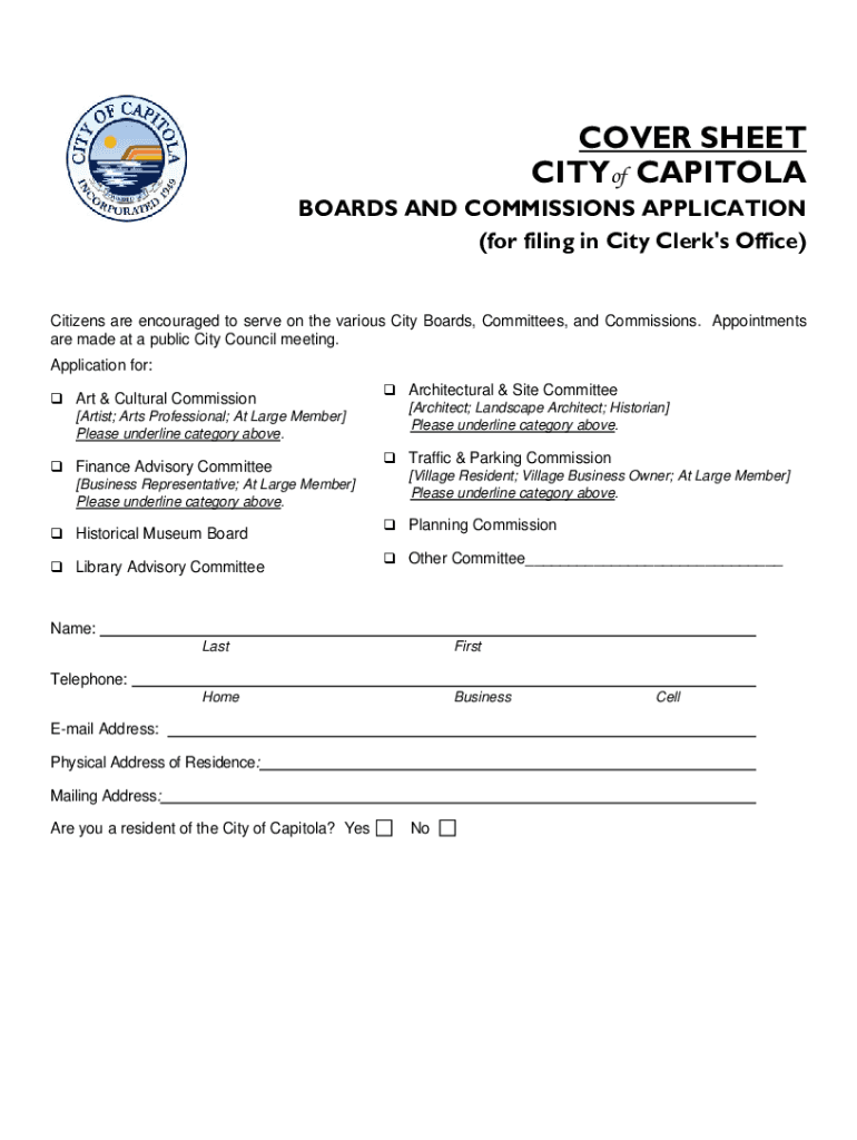 Fillable Online COVER SHEET CITYof CAPITOLA Fax Email Print - pdfFiller