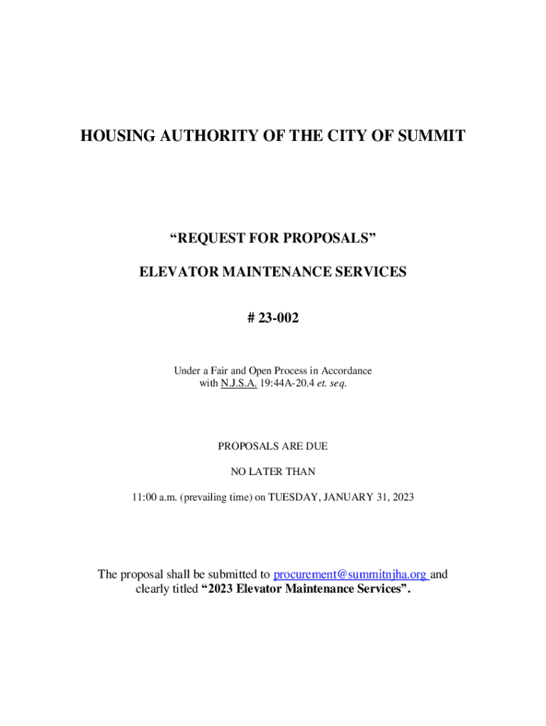 Fillable Online Request for Proposal Elevator Maintenance and Repair ...