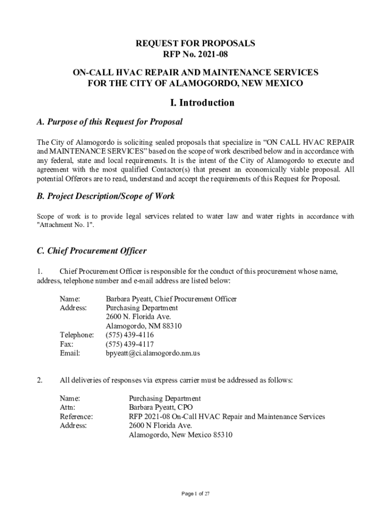 Fillable Online "REQUEST FOR PROPOSALS" Refrigeration Mechanical ...