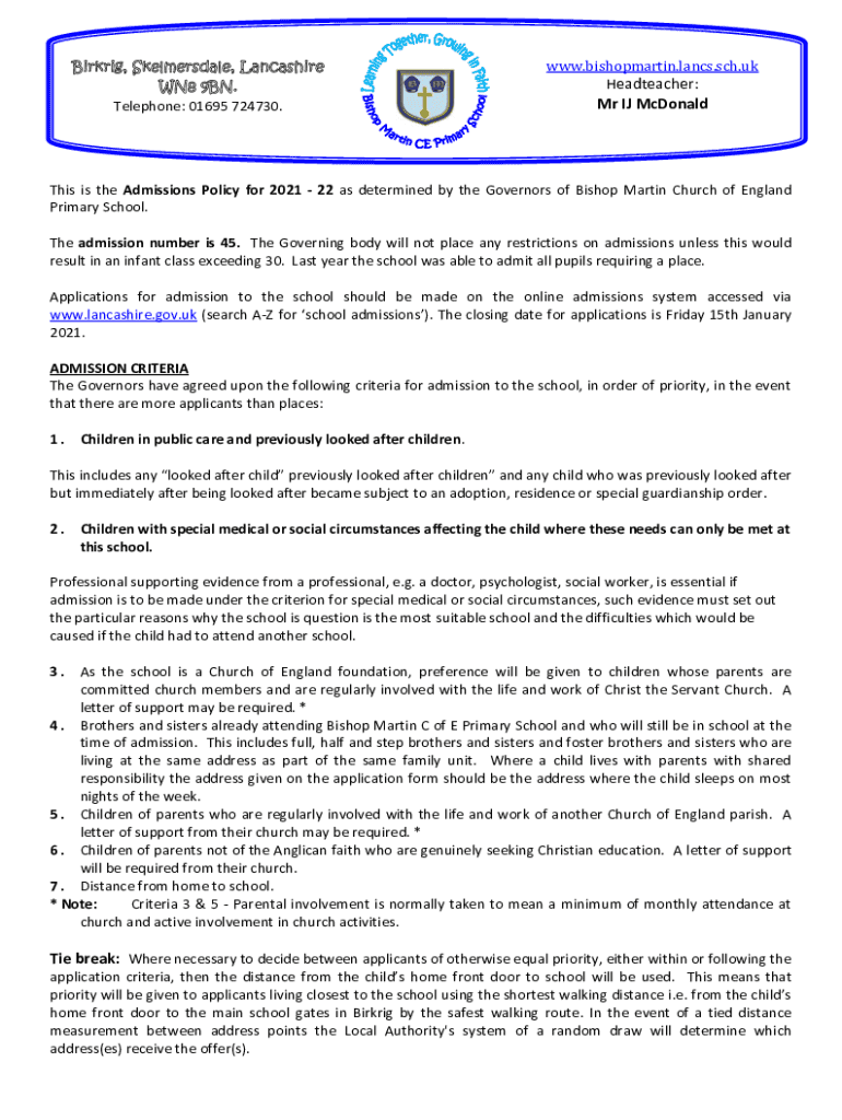 Fillable Online Bishop Martin CE Primary School Skelmersdale 26 May ...