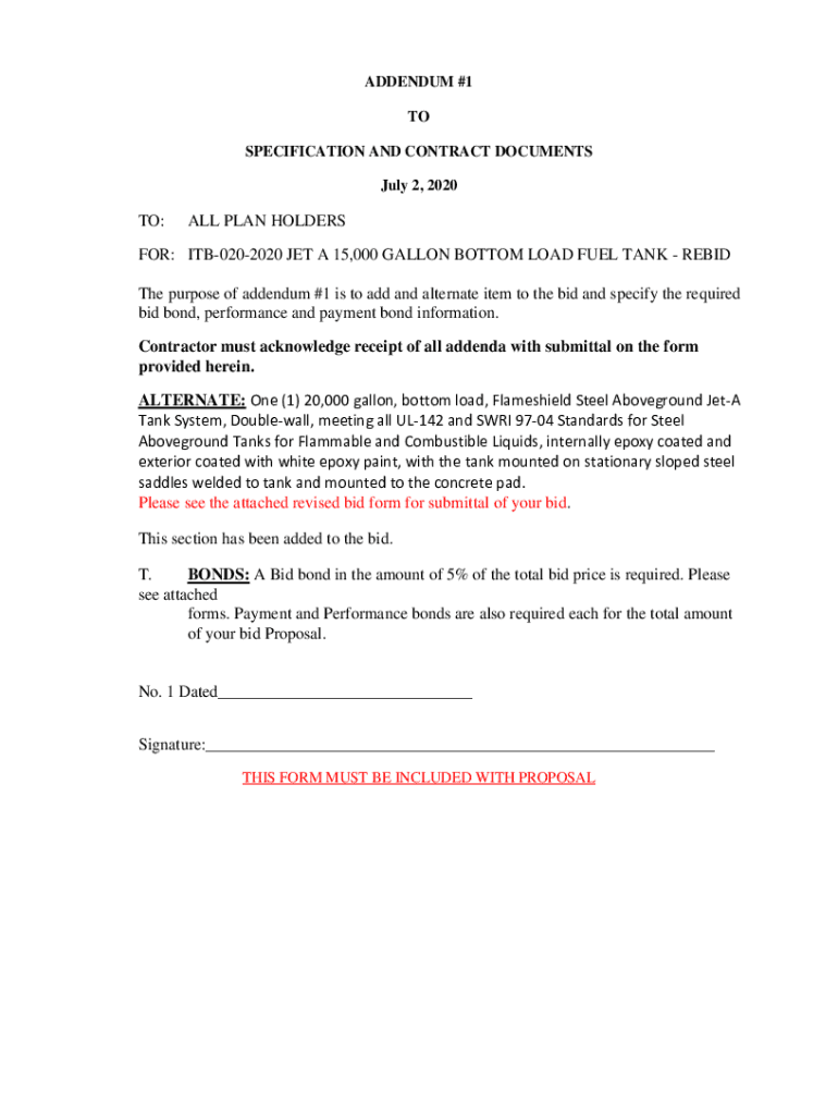 Fillable Online ITB-020-2020 JET A 15000 GALLON BOTTOM LOAD FUEL TANK ...