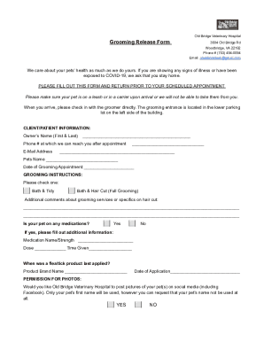 Fillable Online Grooming Release Form Fax Email Print - pdfFiller