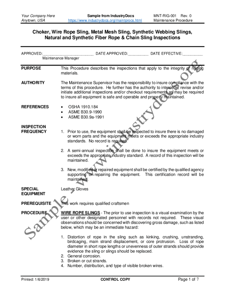 Fillable Online Wire Rope Chain Sling Mesh Rigging Inspections Fax ...