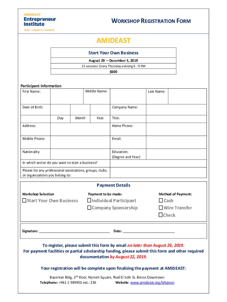 Fillable Online WORKSHOP REGISTRATION FORM - Cisco Entrepreneur ... Fax ...