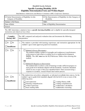 Fillable Online Specific Learning Disability Eligibility ...