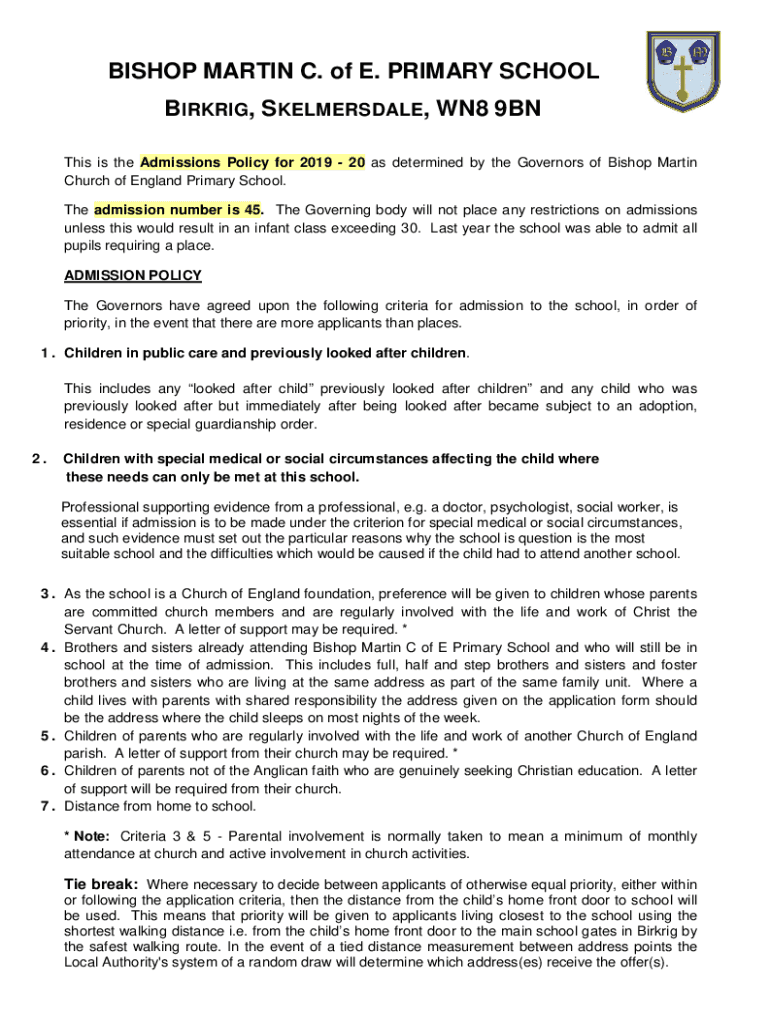 Fillable Online Bishop Martin CE Primary School 21 February 2018 Fax ...