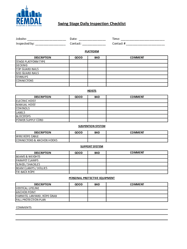 Fillable Online Daily inspection of scaffolds.Occupational Safety and ...