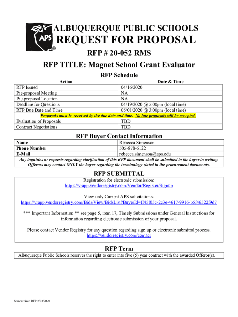 Fillable Online RFP TITLE: Magnet School Grant Evaluator Fax Email ...