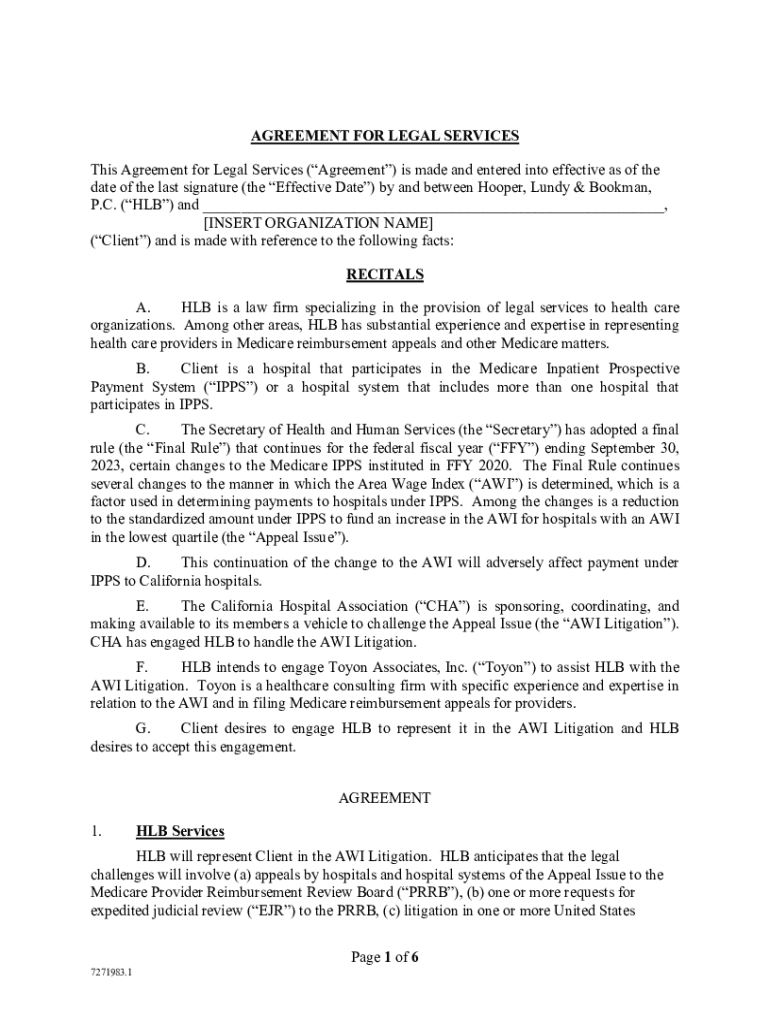 Fillable Online This Agreement for Legal Services (Agreement) is made ...