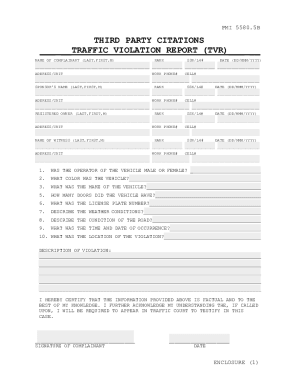 Fillable Online THIRD PARTY CITATIONS TRAFFIC VIOLATION REPORT ... Fax ...