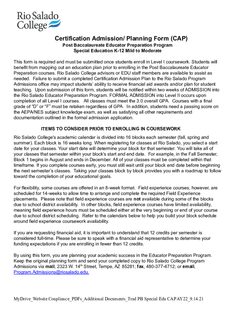 Fillable Online Traditional Post Baccalaureate Programs Fax Email Print ...