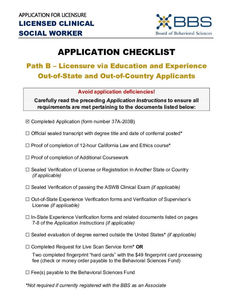 Fillable Online Application for LCSW Licensure (PATH B, OUT-OF-STATE ...