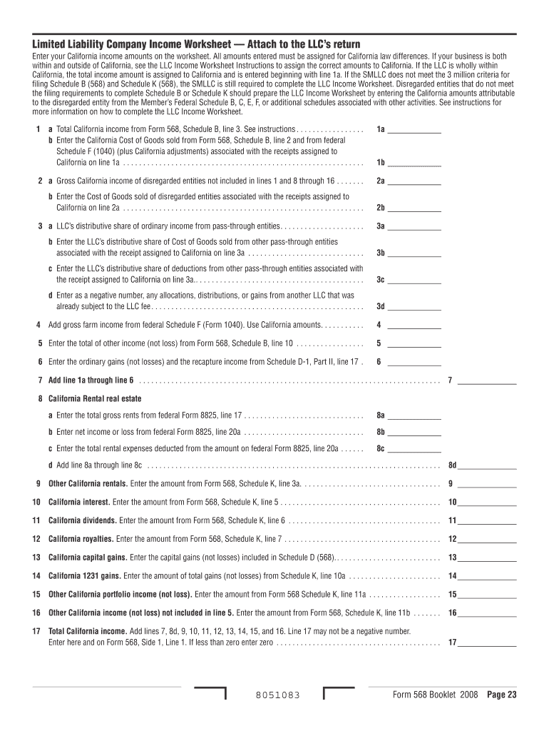 Fillable Online ftb ca Limited Liability Company Income Worksheet ...
