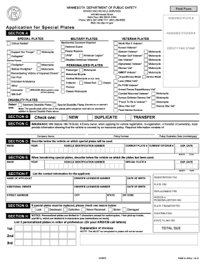 Fillable Online dps mn Application for Special Plates PS2010 - dps mn ...