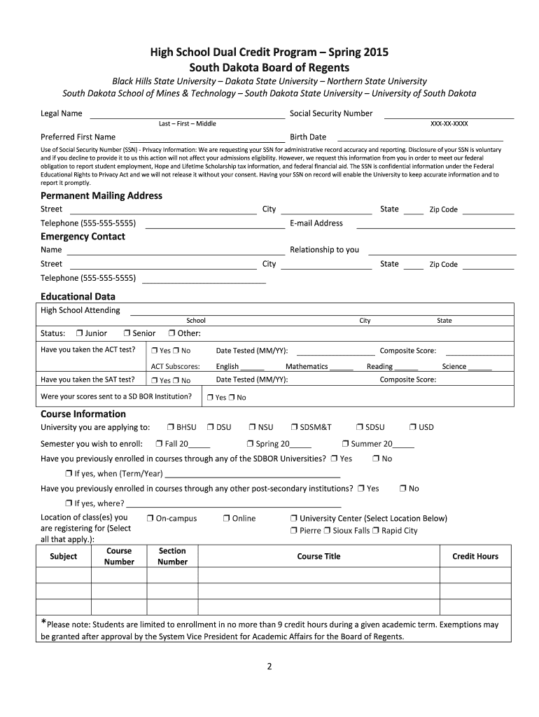 Fillable Online doe sd BOR Registration Form - Department of Education ...